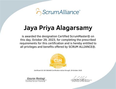 Jaya Priya A On Linkedin Scrumalliance Csm Scrummaster Agile