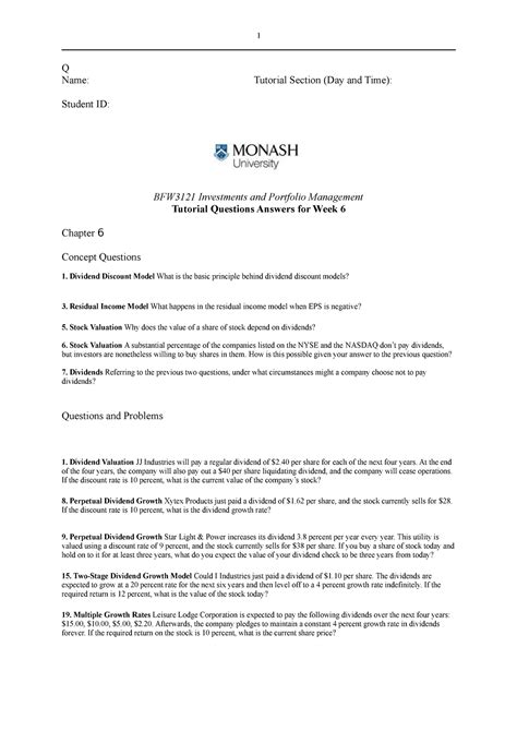 Bfw3121 Tutorial Answers For Week 6 Moodle 1 Q Name Tutorial