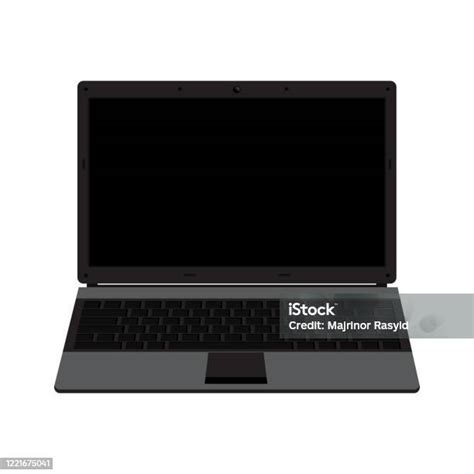 흰색 배경에 격리 현실적인 검은 노트북 장치 모형 전면 뷰와 빈 빈 공간이 있는 각도입니다 벡터 컴퓨터 노트북 0명에 대한 스톡 벡터 아트 및 기타 이미지 Istock