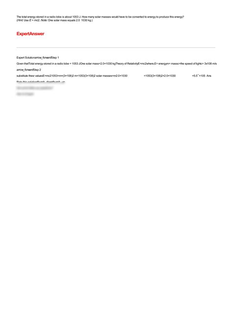 Solution Solution For The Total Energy Stored In A Radio Lobe Is About