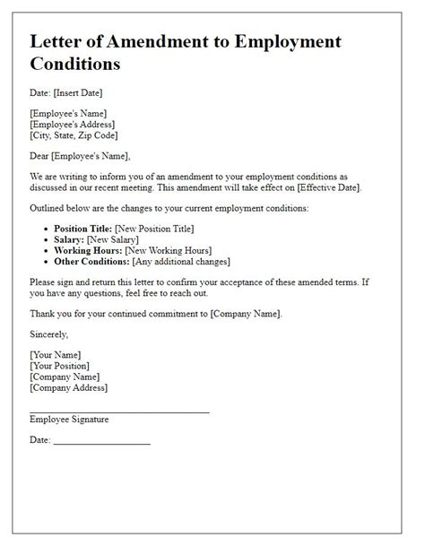 Letter Template For Employment Contract Amendments Free Samples In