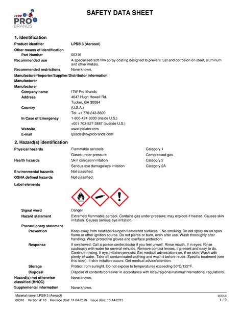 Lps 3 Sds 2021 Sds Lps 3 Safety Data Sheet 1 Identification Lps® 3 Aerosolproduct