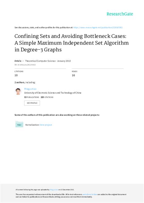 Pdf Confining Sets And Avoiding Bottleneck Cases A Simple Maximum Independent Set Algorithm