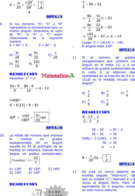 Matematicas Problemas Resueltos Sistemas De Medida Angular Ejercicios