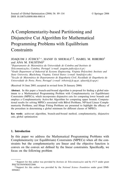 Pdf A Complementarity Based Partitioning And Disjunctive Cut Algorithm For Mathematical