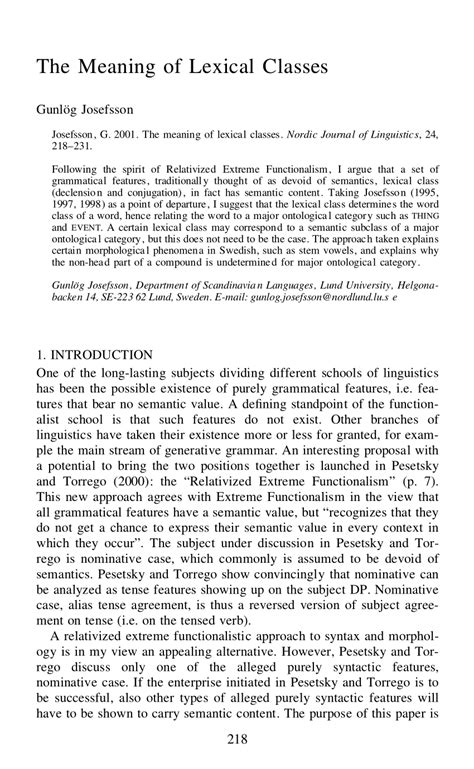 Pdf The Meaning Of Lexical Classes