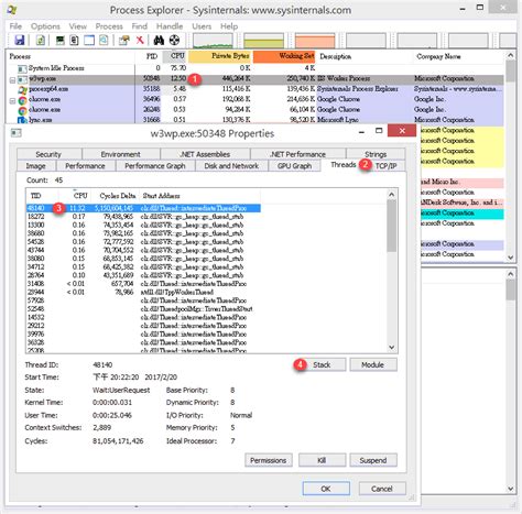 使用 Process Explorer 查看 Net Callstack 黑暗執行緒