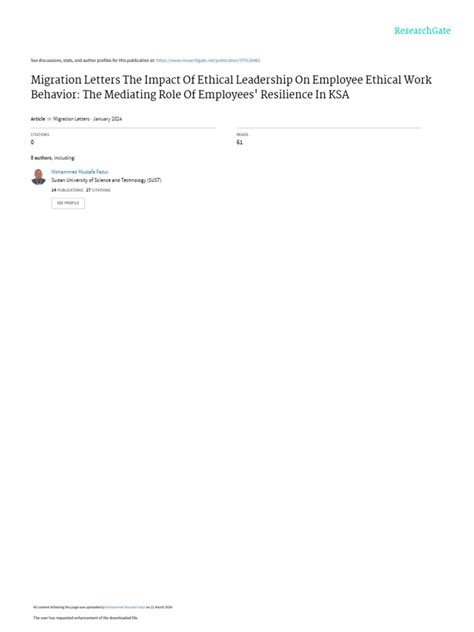 Ethical Leadership On Employee Ethical Work Behavior Pdf