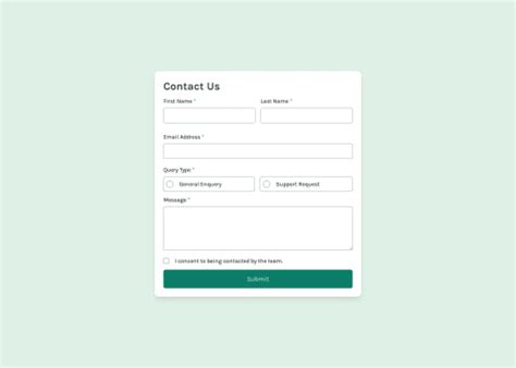 Frontend Mentor Responsive Contact Form Coding Challenge Solution