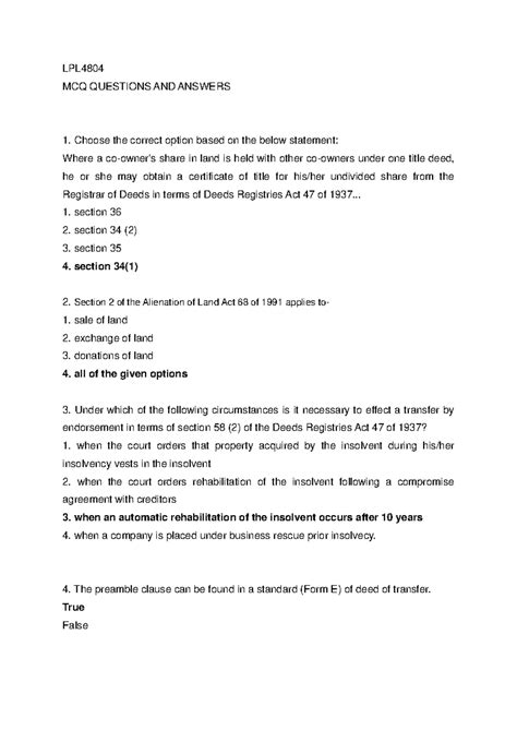Lpl4804 Assignment 02 2024 Mcq Lpl Mcq Questions And Answers 1 Choose The Correct Option