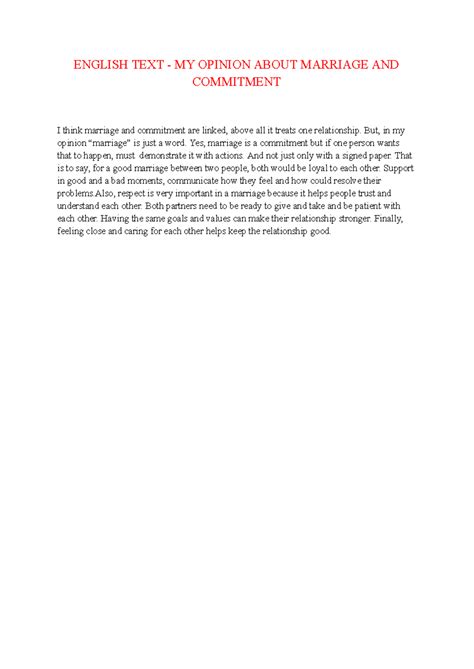 English Essay My Opinion On Marriage And Commitment Studocu