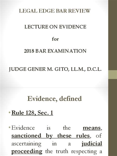 Judge Gito Lecture On Evidence Legal Edge Pdf Burden Of Proof