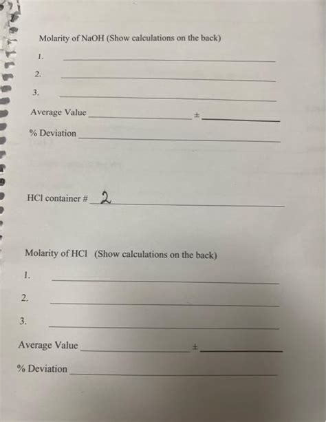Molarity Of Hcl Show Calculations On The Back 1 2