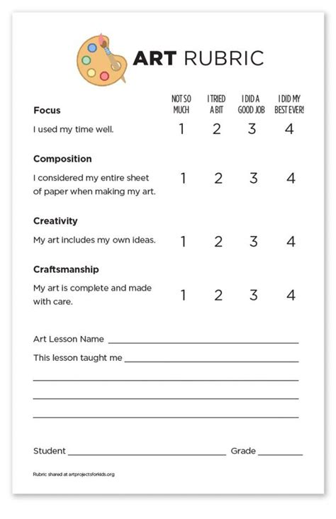 Elementary Art Rubric Free Download Art Rubric Art Teacher