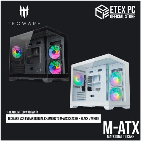 Tecware VXN EVO ARGB Dual Chamber TG M ATX Chassis Black White TWCA VXNEV BKAR TWCA