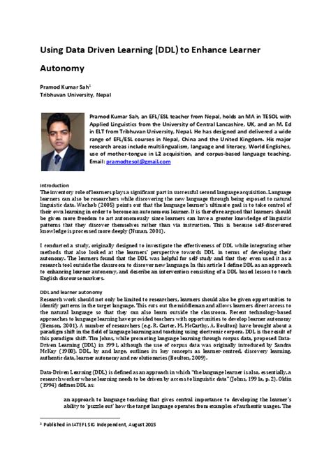 Pdf Using Data Driven Learning Ddl To Enhance Learner Autonomy