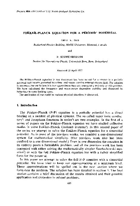 Pdf Fokker Planck Equation For A Periodic Potential