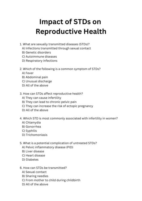 30 Quiz — Impact Of Stds On Reproductive Health Sexually Transmitted Diseases