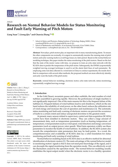 Pdf Research On Normal Behavior Models For Status Monitoring And Fault Early Warning Of Pitch