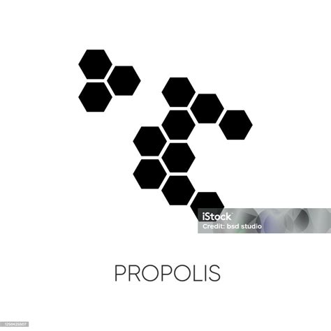 프로폴리스 블랙 글리프 아이콘 꿀 빗 하이브 셀 여드름 치료 성분 양봉 양봉 밀랍 힐링 스킨케어 농업 공백에 실루엣 기호 벡터