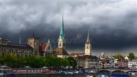 The Major Landmarks Of Zurich Cityscape Stock Video Video Of Dark