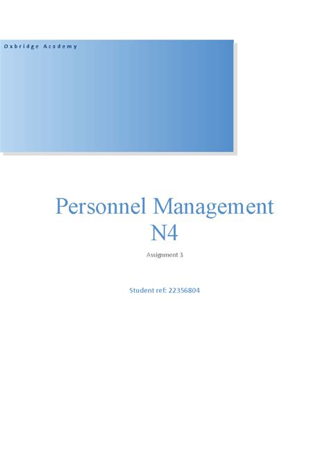 Personnel Management N4 Assignment 3 Overview And Analysis Studocu