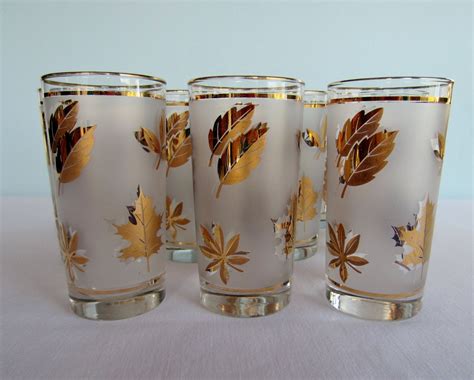 Vintage Gold Leaf Glassware Tumblers Libby Set Of 12