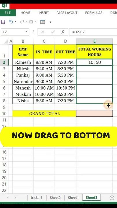 How To Calculate Working Hours In Excel Viral Youtubeshorts Shorts