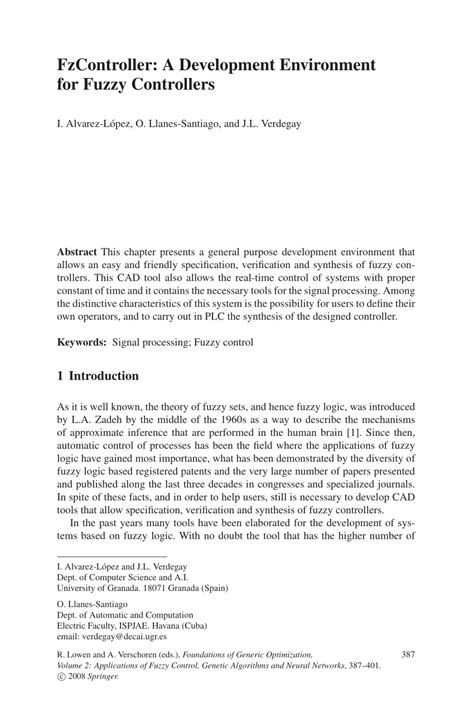 Pdf Fzcontroller A Development Environment For Fuzzy Controllers