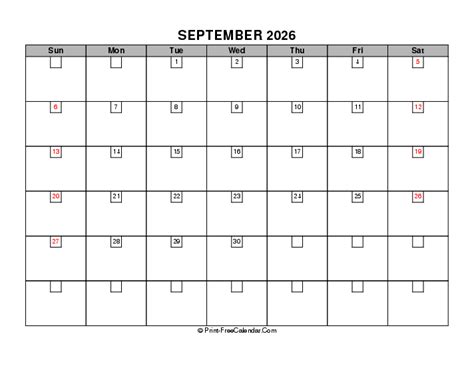 September 2026 Calendars Word Pdf Excel