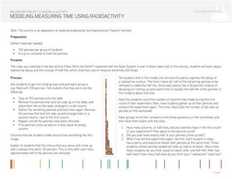 Lesson 1 4 Activity Modeling Measuring Time Using Radioactivity Pdf