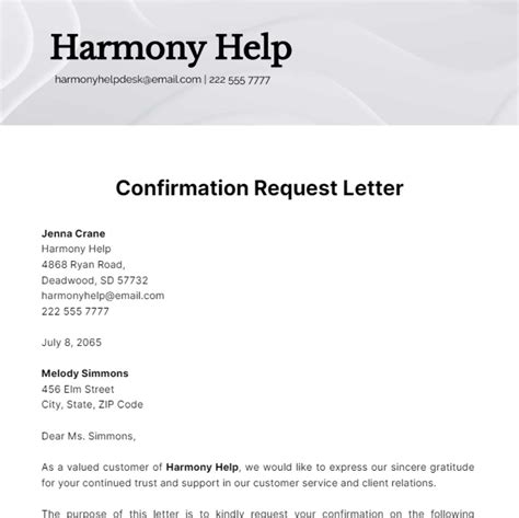 Free Confirmation Request Letter Edit Online And Download