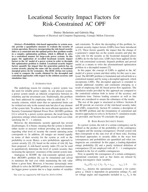 Pdf Locational Security Impact Factors For Risk Constrained Ac Opf