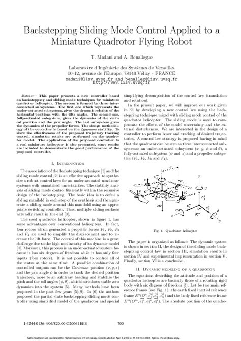 Pdf Backstepping Sliding Mode Control Applied To A Miniature Quadrotor Flying Robot