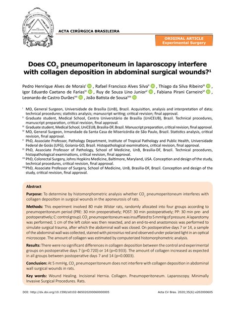 Pdf Does Co2 Pneumoperitoneum In Laparoscopy Interfere With Collagen Deposition In Abdominal