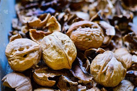 整个核桃和壳的特写