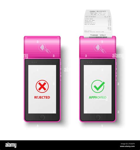 Vector 3d Pink Nfc Payment Machine With Rejected And Approved Status Paper Cash Receipt Bill