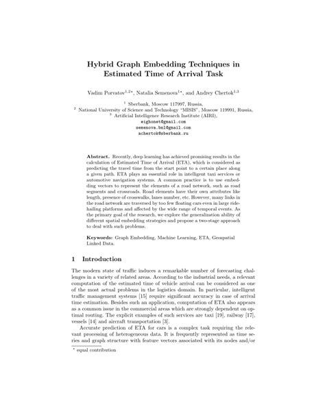 pdf hybrid graph embedding techniques in estimated time of arrival task
