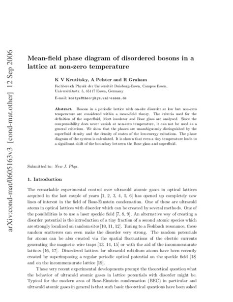 Pdf Mean Field Phase Diagram Of Disordered Bosons In A Lattice At