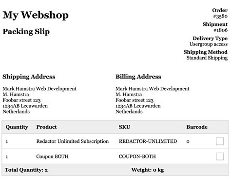 Packing Slip • Commerce •