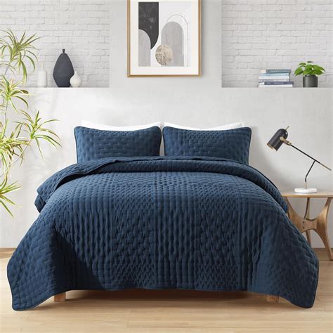 B2ever Navy Blue Queen Size Quilt Bedding Sets With Pillow