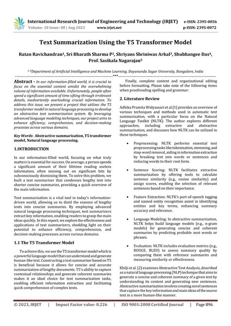 Text Summarization Using The T5 Transformer Model By Irjet Journal Issuu