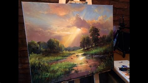 38 ВЕЧЕРНИЙ СОЛНЕЧНЫЙ ПЕЙЗАЖ маслом Как нарисовать пейзаж Evening Sunshine Landscape Oil