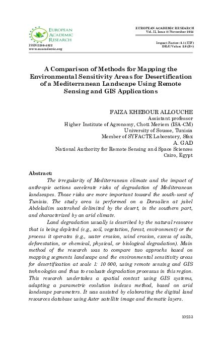 Pdf A Comparison Of Methods For Mapping The Environmental Sensitivity