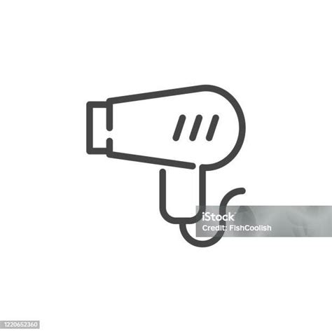 헤어 드라이어 선형 아이콘입니다 호텔 호스텔 모텔 여관 살롱 스파에서 룸 서비스의 상징 그래픽 윤곽 로고입니다 흰색 배경에서 격리된 벡터 그림 가정의 방에 대한 스톡 벡터