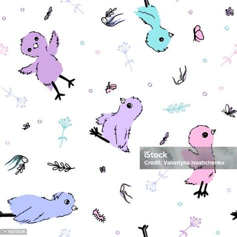 흰색 배경에 작은 새가있는 귀여운 어린이 인쇄물 아기 옷 직물 및 포장지를위한 벡터 이음새가 없는 패턴 0명에 대한 스톡 벡터 아트 및 기타 이미지 Istock