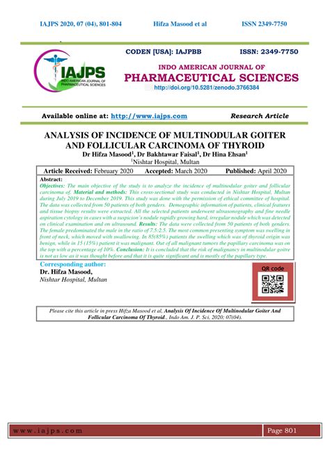 Pdf Analysis Of Incidence Of Multinodular Goiter And Follicular Carcinoma Of Thyroid