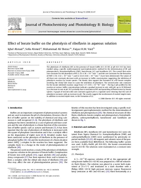 Pdf Effect Of Borate Buffer On The Photolysis Of Riboflavin In Aqueous Solution