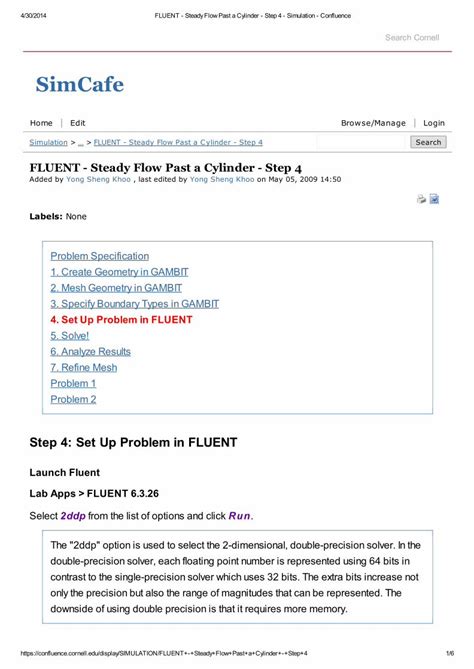 Pdf Fluent Steady Flow Past A Cylinder Step 4 Simulation