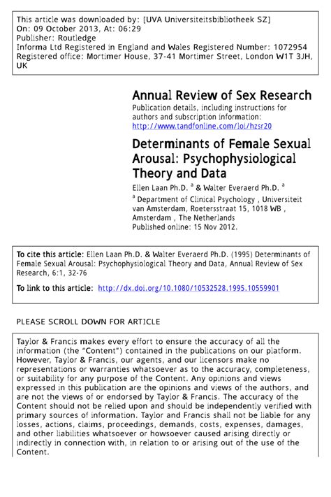 Pdf Determinants Of Female Sexual Arousal Psychophysiological Theory And Data